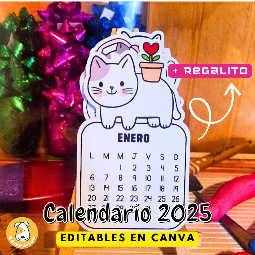 Calendario Gatito editable en CANVA/ formatos PNG y PDF , papelería ...