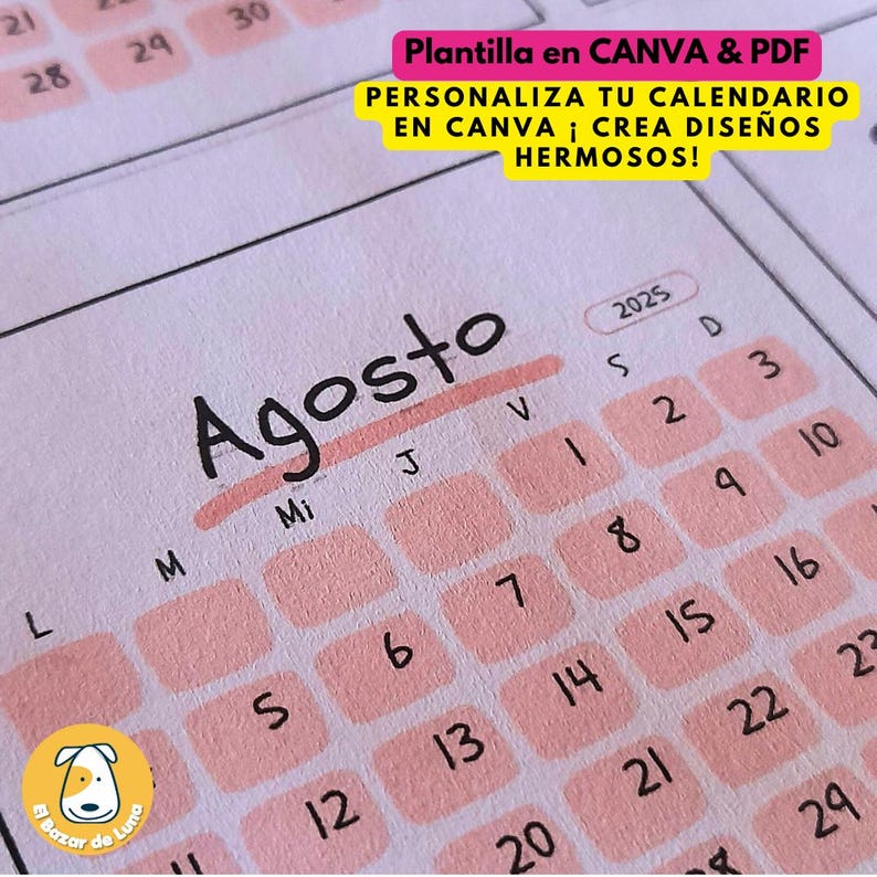 Calendario ros 2025 editable CANVA/ formatos PNG y PDF incluye regalo ...