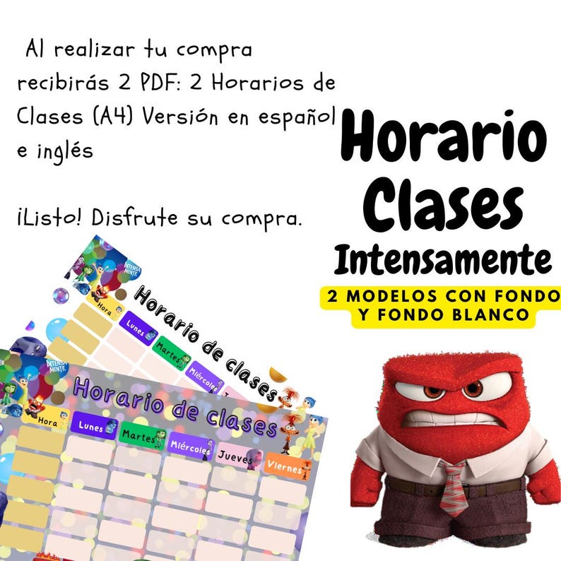 Horario de clases Temática Intensamente en PDF / PNG Incluye 2 modelos ...