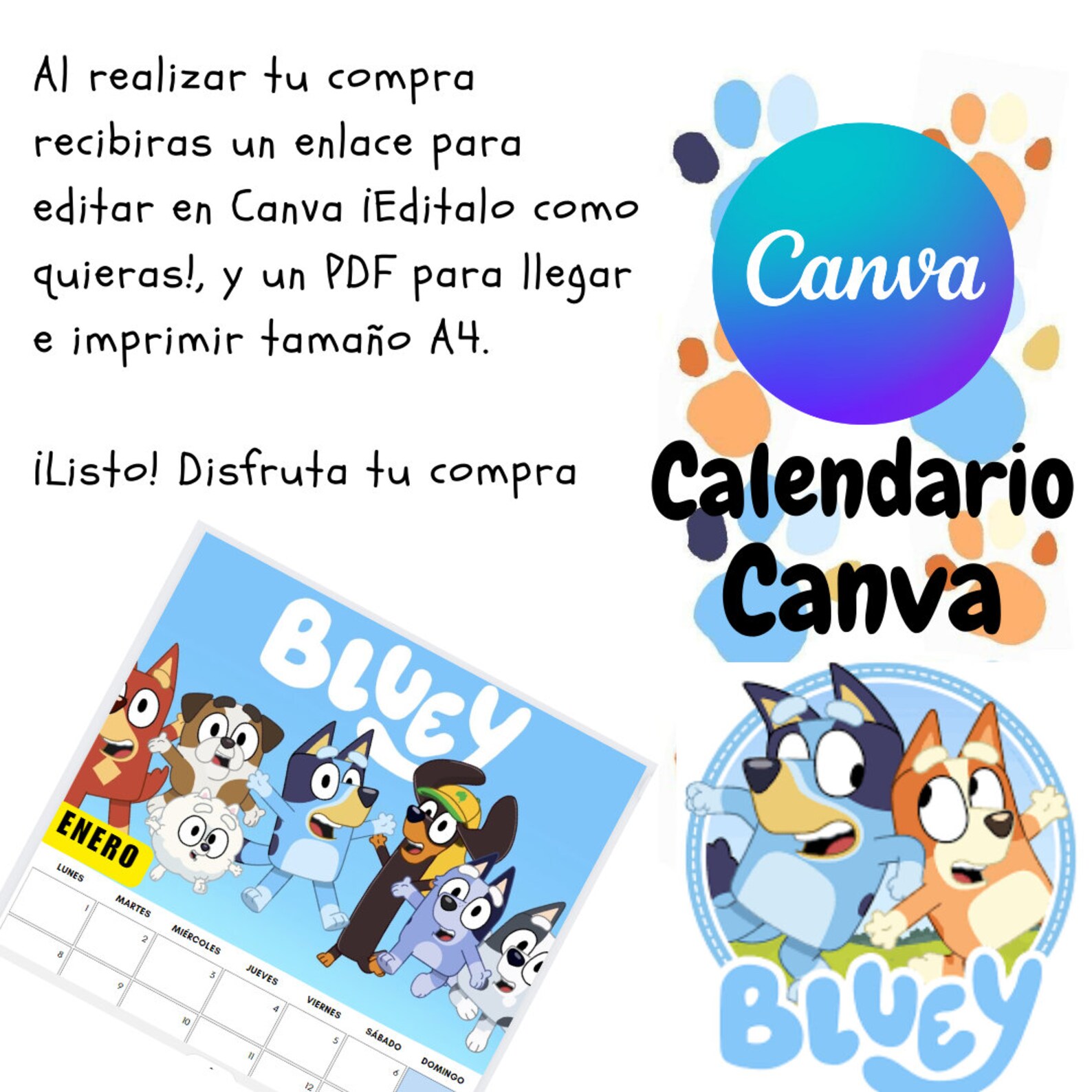 2024 Bluey Calendar to Customize on Canva / Printable A4 PDF - Etsy