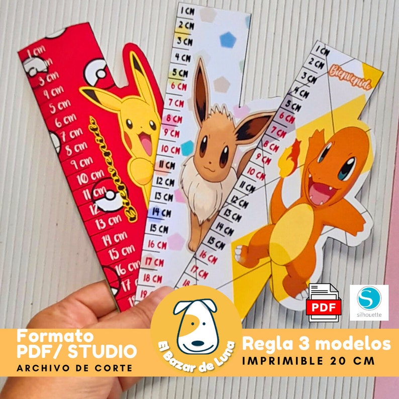 Ruler 20 Cm Pikachu Eevee Charmander PDF / Studio Cutting File Bookmark ...