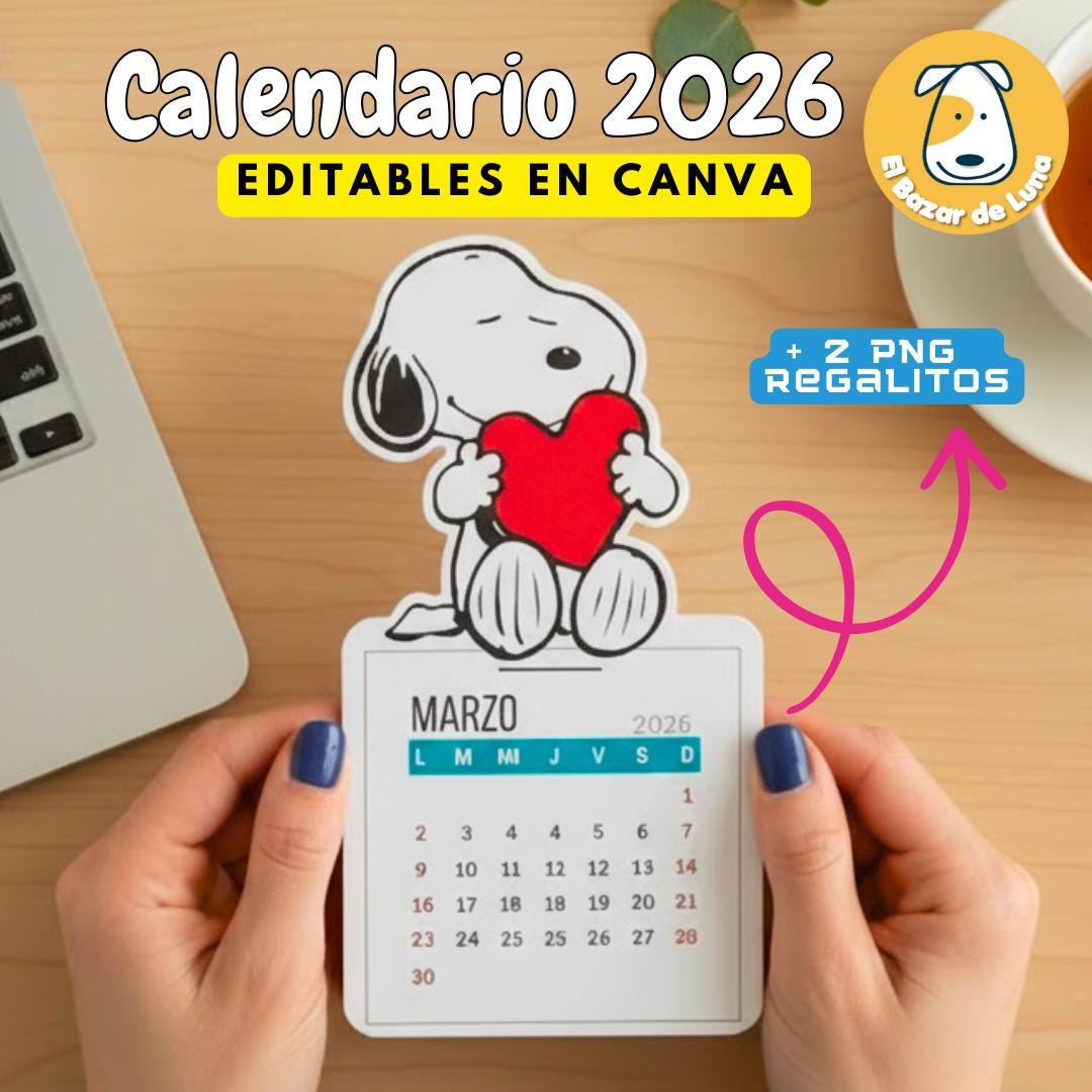 Calendario 2026 Corazón editable en CANVA/ formatos PNG y PDF incluye ...