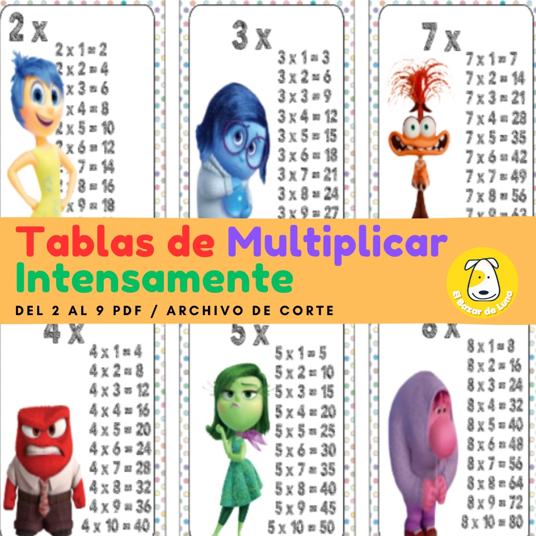 Tablas de multiplicar Intensamente del 2 al 9 PDF / Archivo de corte ...