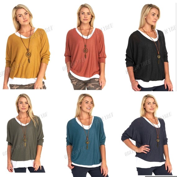 Women's Ladies Italian 2 in 1 Autumn Top Blouse Knit - Etsy UK