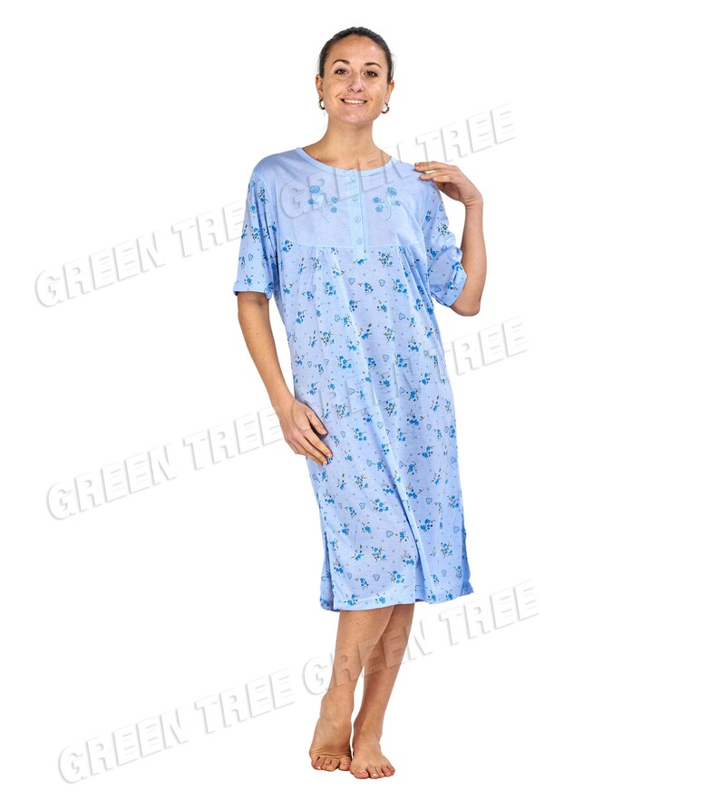 Ladies Women's Floral Nightdress Cotton Blend Nightie Short Sleeve ...