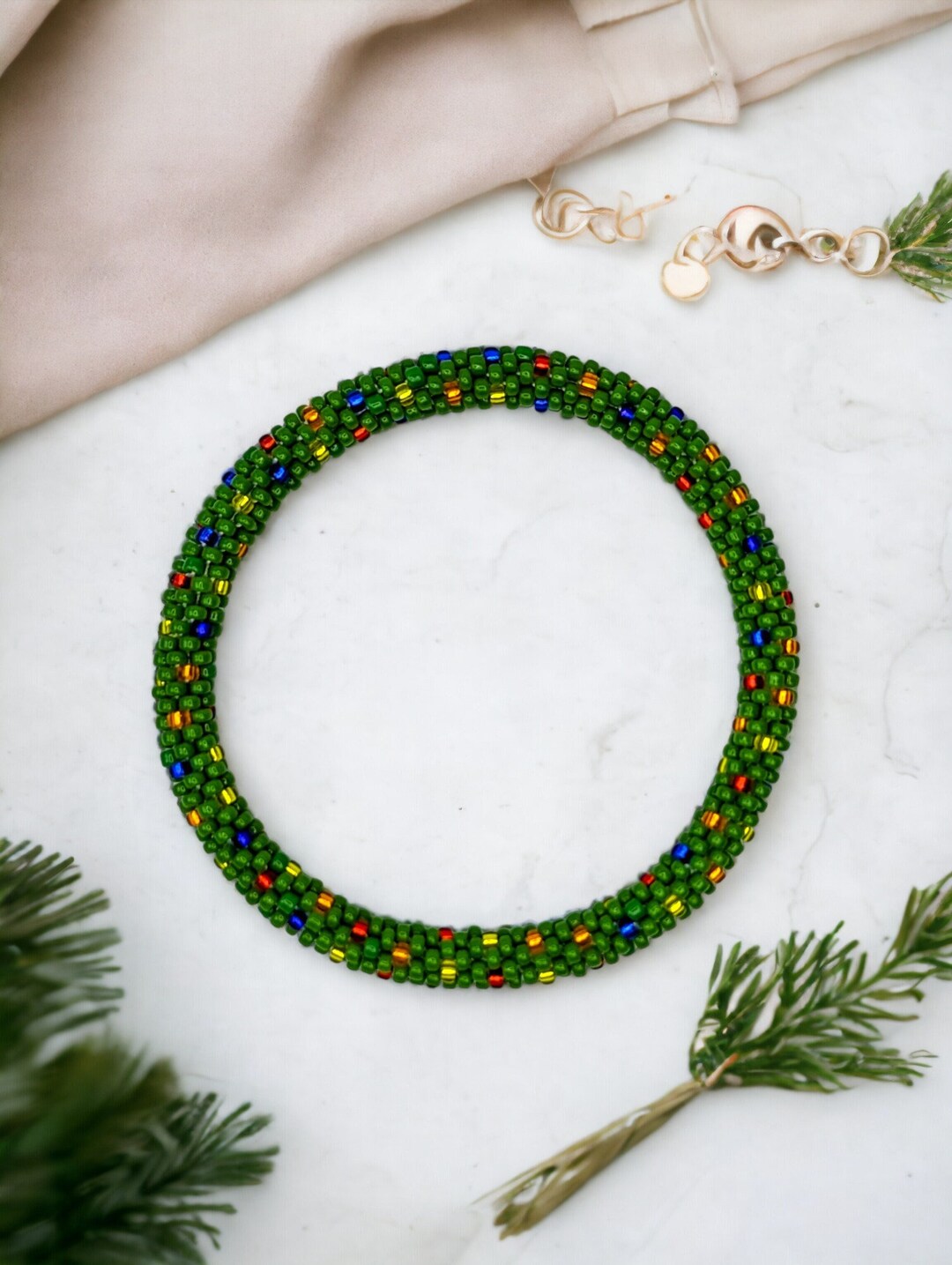 Slip on Nepali Holiday Bangle, Glass Seed Bead Rolling Bracelet, Bead ...