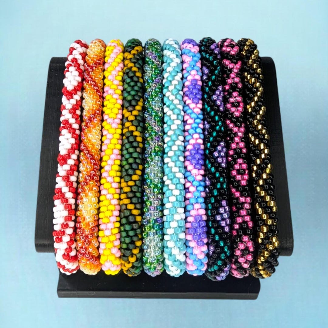 Diamond Beaded Bracelet: Nepali Crochet Bangle, School Colors - Etsy