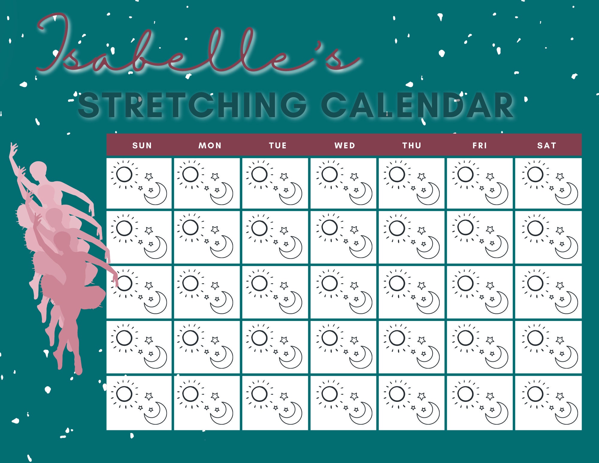 Printable Stretching Calendar for Dancers, PDF Calendar, Dance Tracker ...