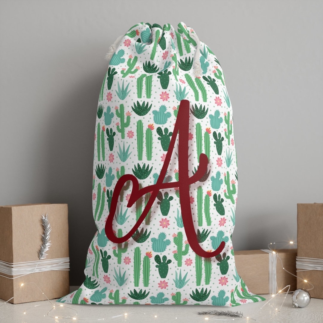 Personalized Santa Bag, Custom Holiday Sack, Present Bag, Cactus and ...