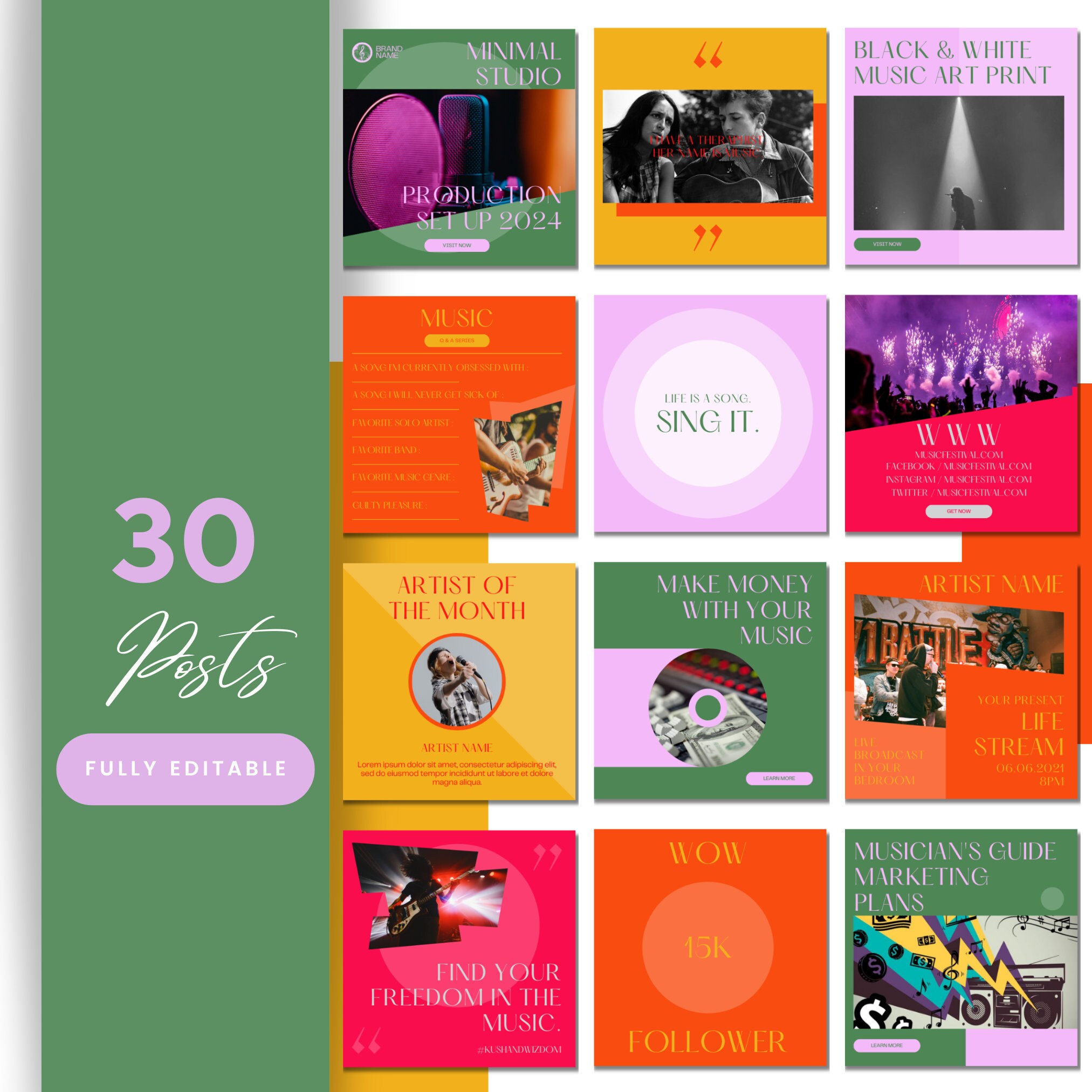 130 Musician Instagram Templates, Social Media Canva Templates ...