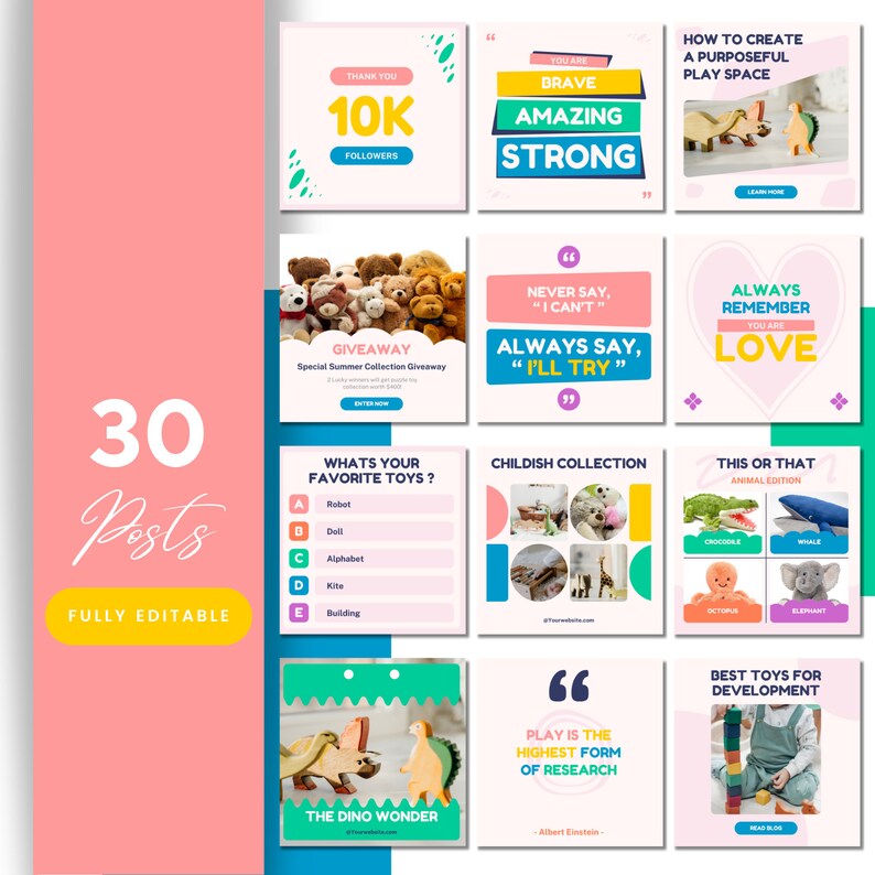 Kids & Toys Store Instagram Templates: 125 Canva Social Media Designs ...