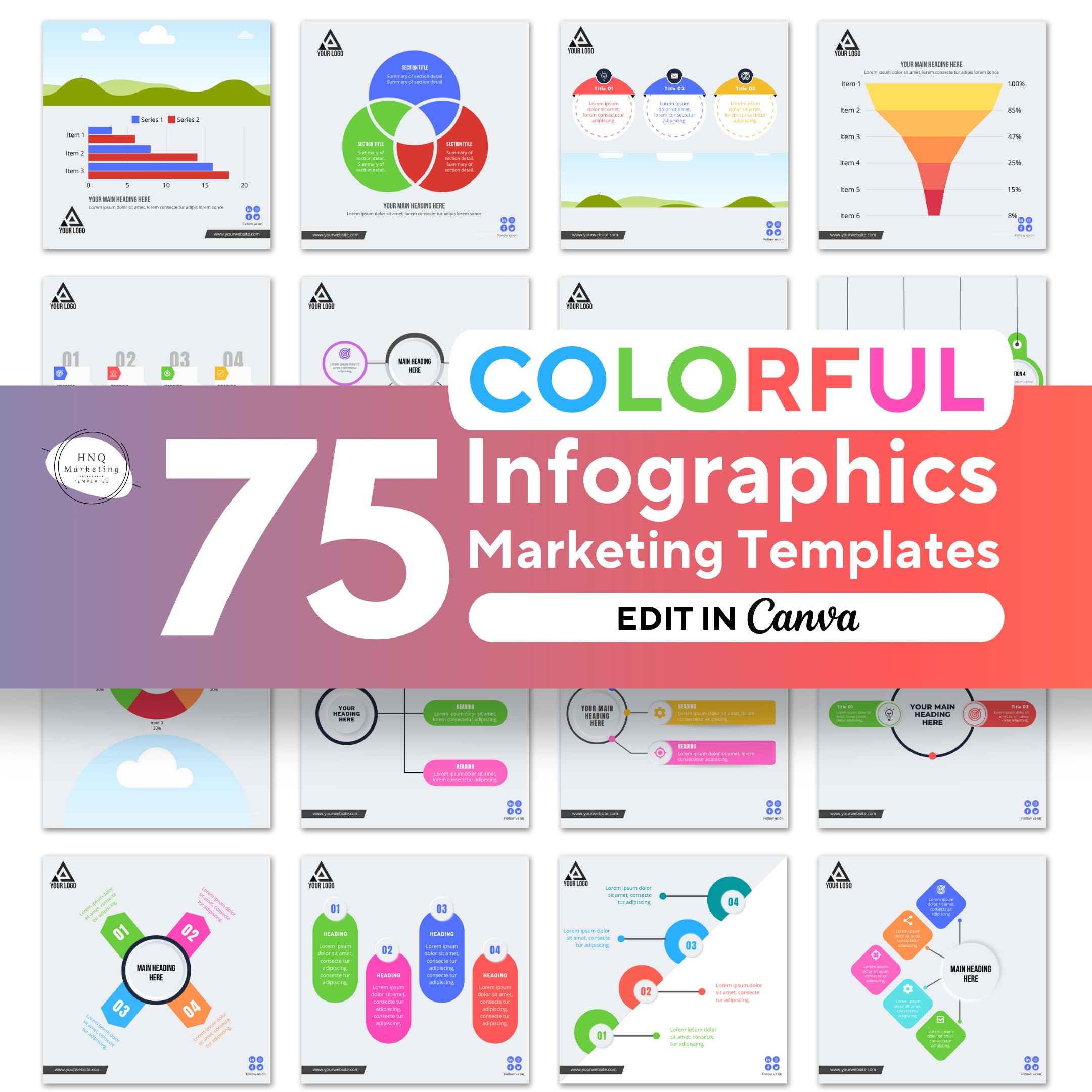 75 Colorful Infographics for Business and Social Media, Instagram ...