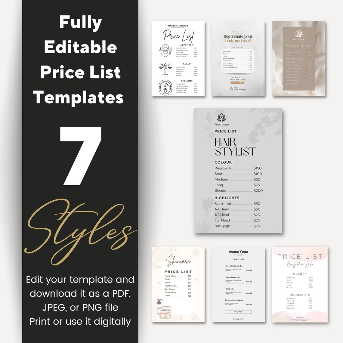 Editable Price List , Printable Price List , Price Sheet, Price Guide ...