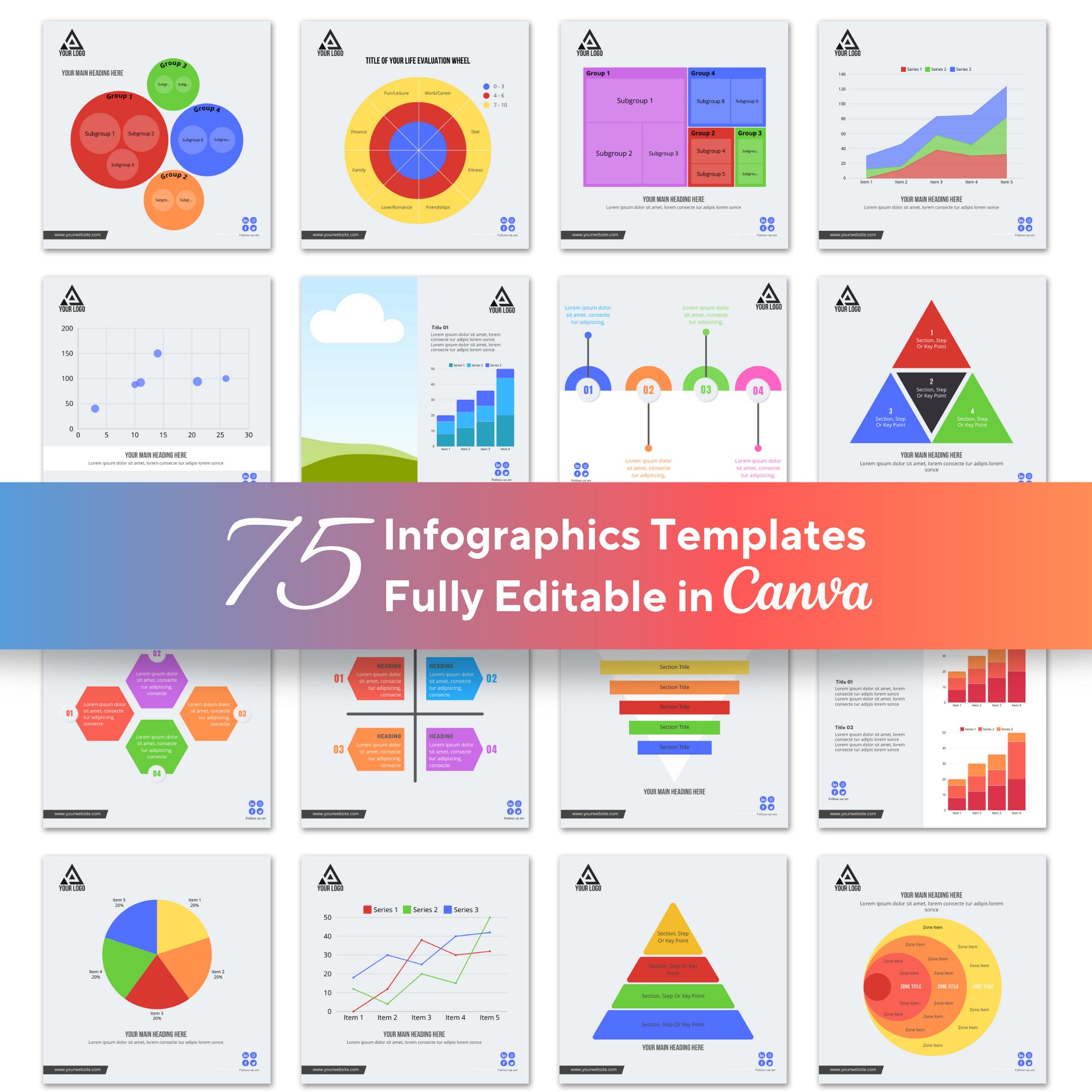 75 Colorful Infographics for Business and Social Media, Instagram ...