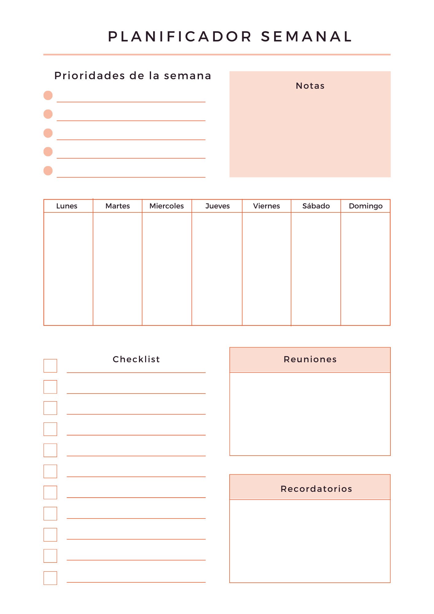 Planificador Semanal Minimalista Instant Download Etsy