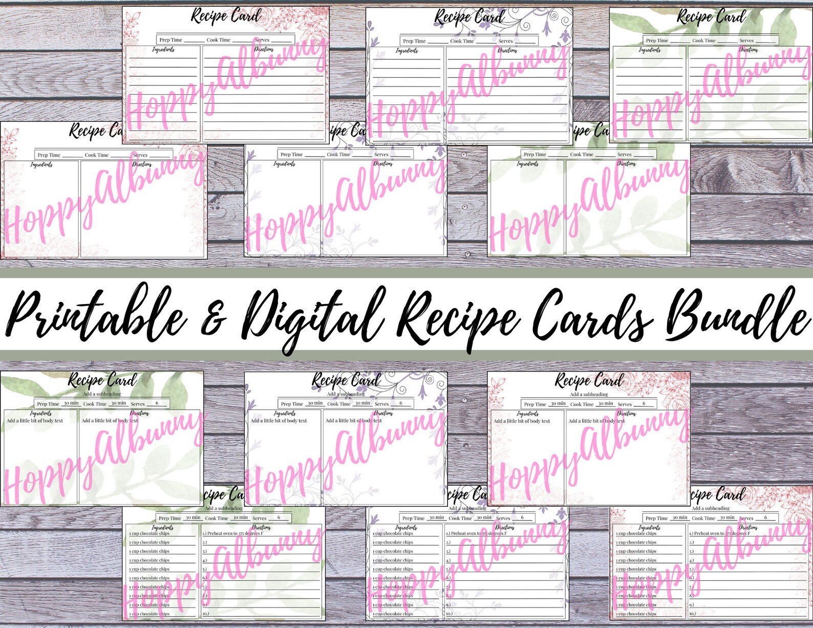 Printable Recipe Cards, Editable Recipe Card, Instant Download, Kitchen ...