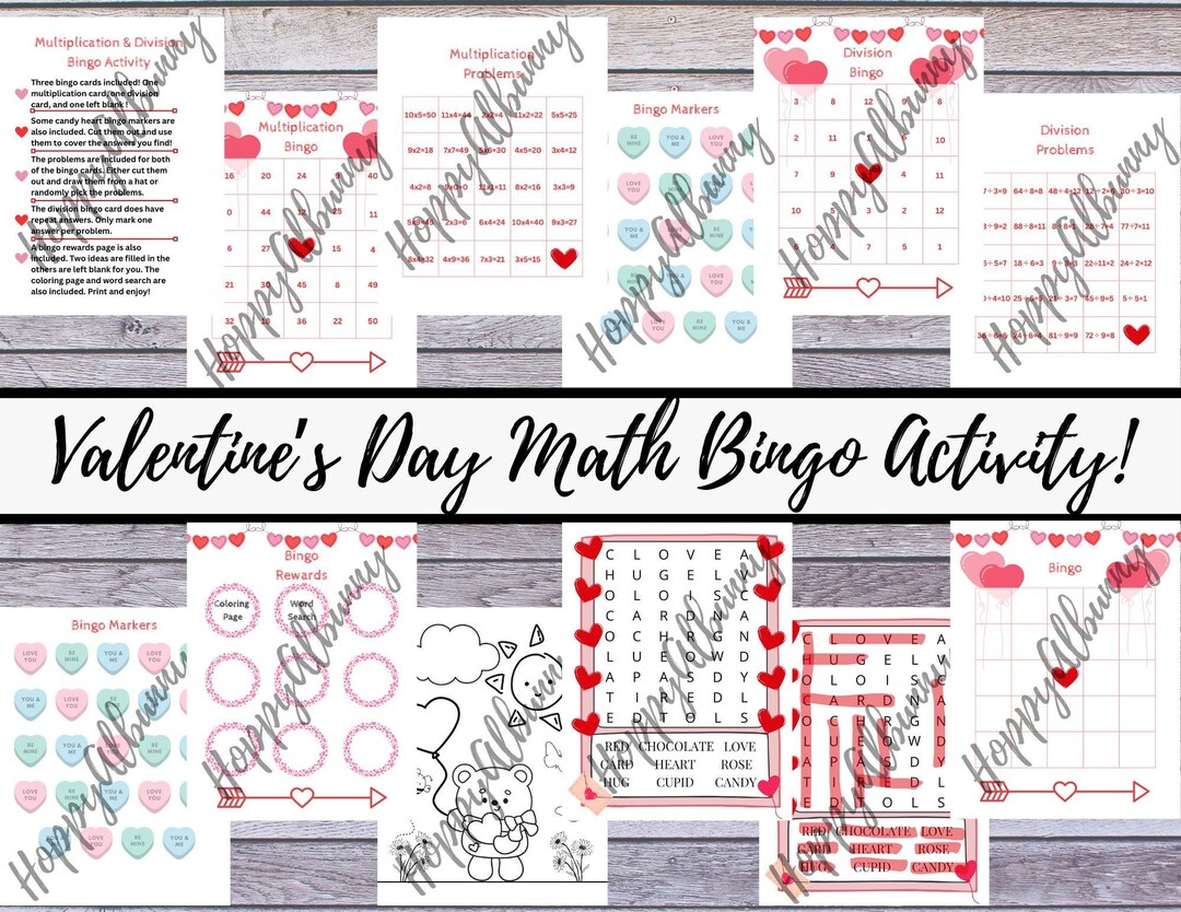 Valentine’s Day Printable Math Activity, Valentine’s Day Math Bingo ...