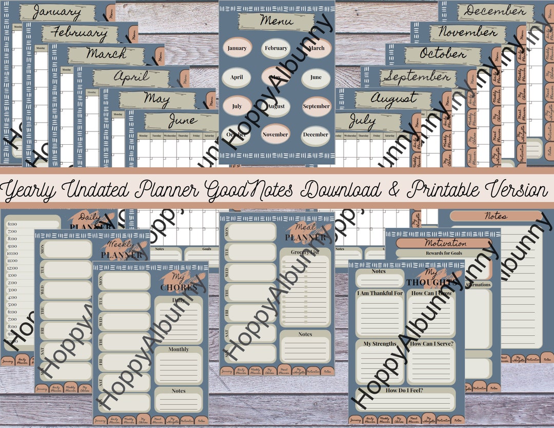 Undated Digital Planner, Year Planner, Digital Planner, Printable ...