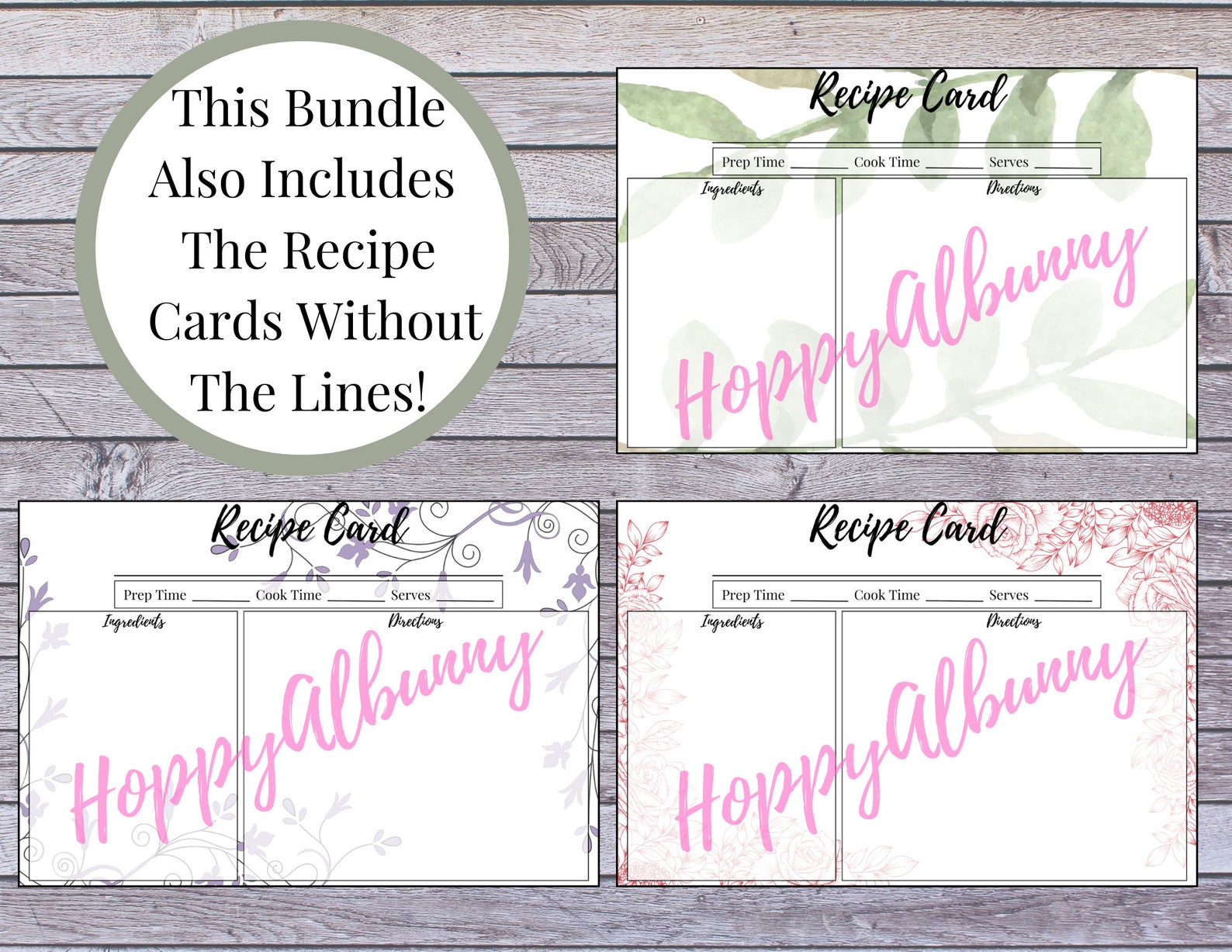 Printable Recipe Cards, Editable Recipe Card, Instant Download, Kitchen ...