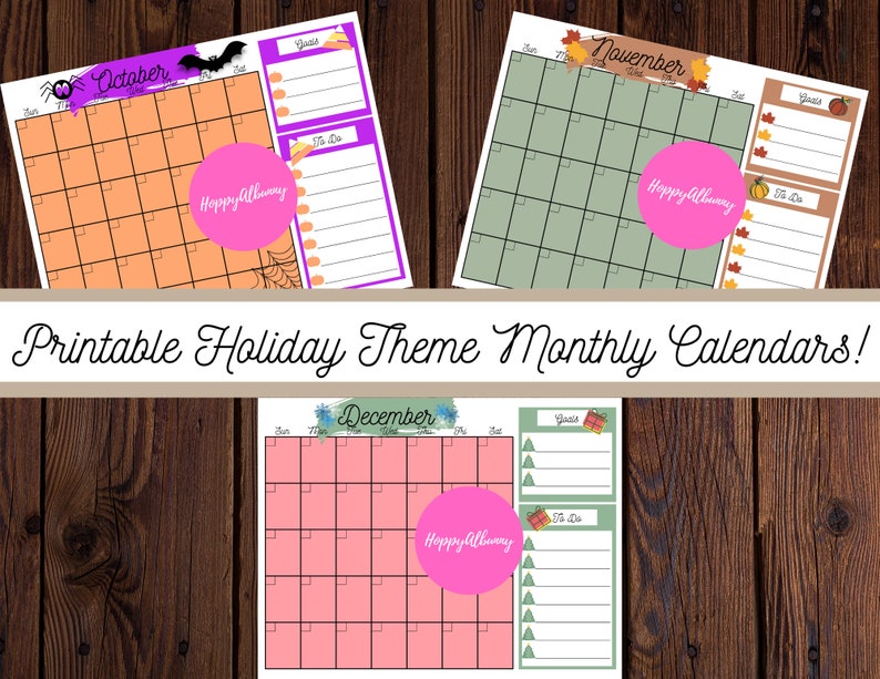 Printable Holiday Monthly Calendar Bundle, October/november/december ...