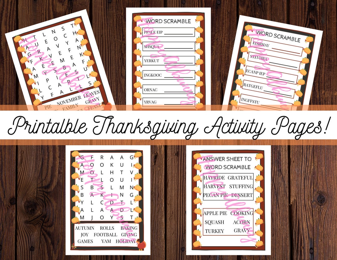 Thanksgiving Activities Printable, Fall Word Search and Word Scramble ...