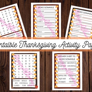 Thanksgiving Activities Printable, Fall Word Search and Word Scramble ...