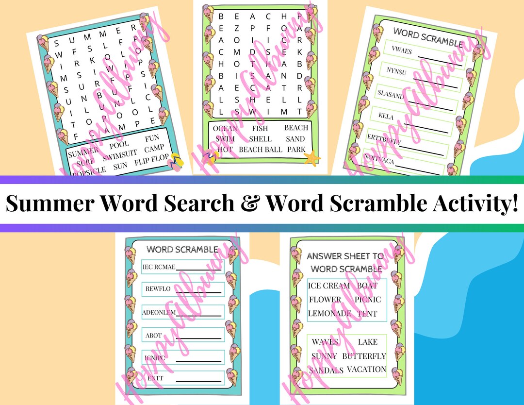 Summer Kid Activities, Printable Summer Activities for Kids, Word ...