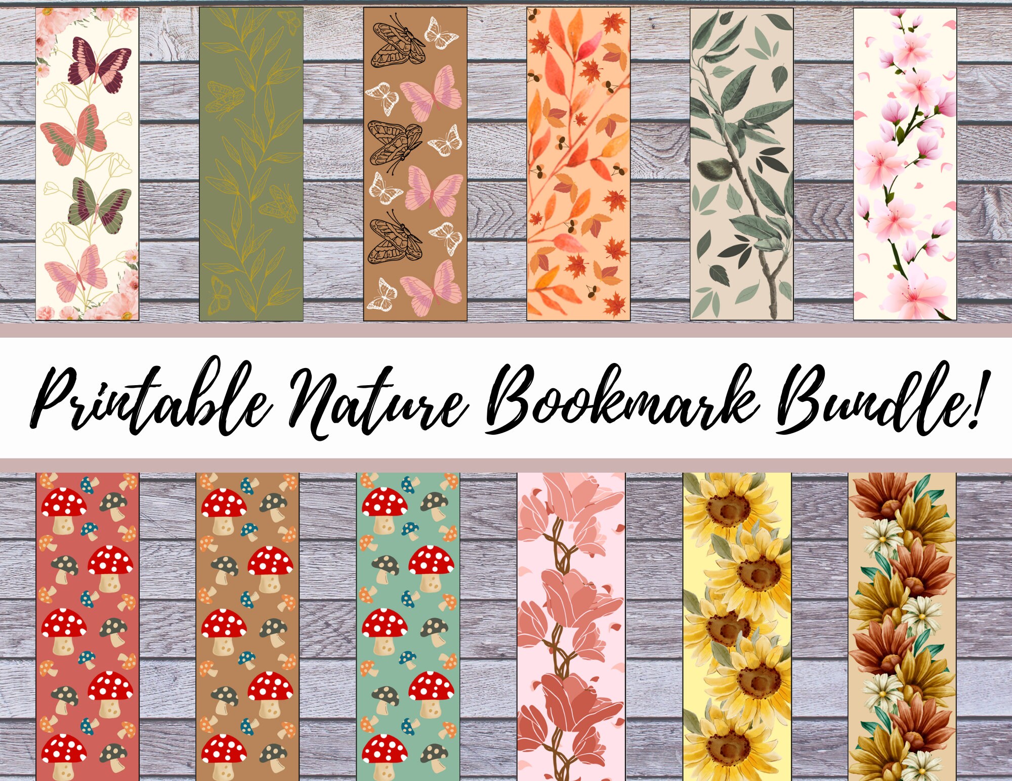 Printable Bookmark Bundle, Printable Flower Bookmarks, Printable ...