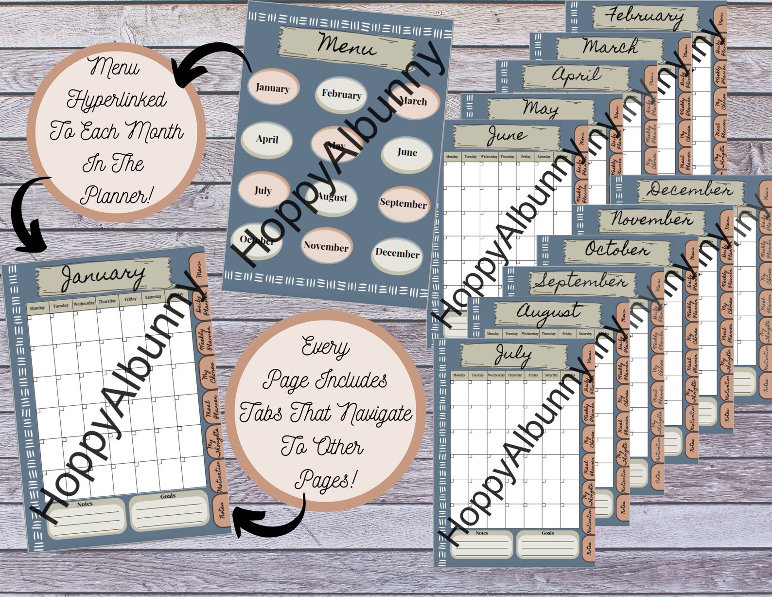 Undated Digital Planner, Year Planner, Digital Planner, Printable ...