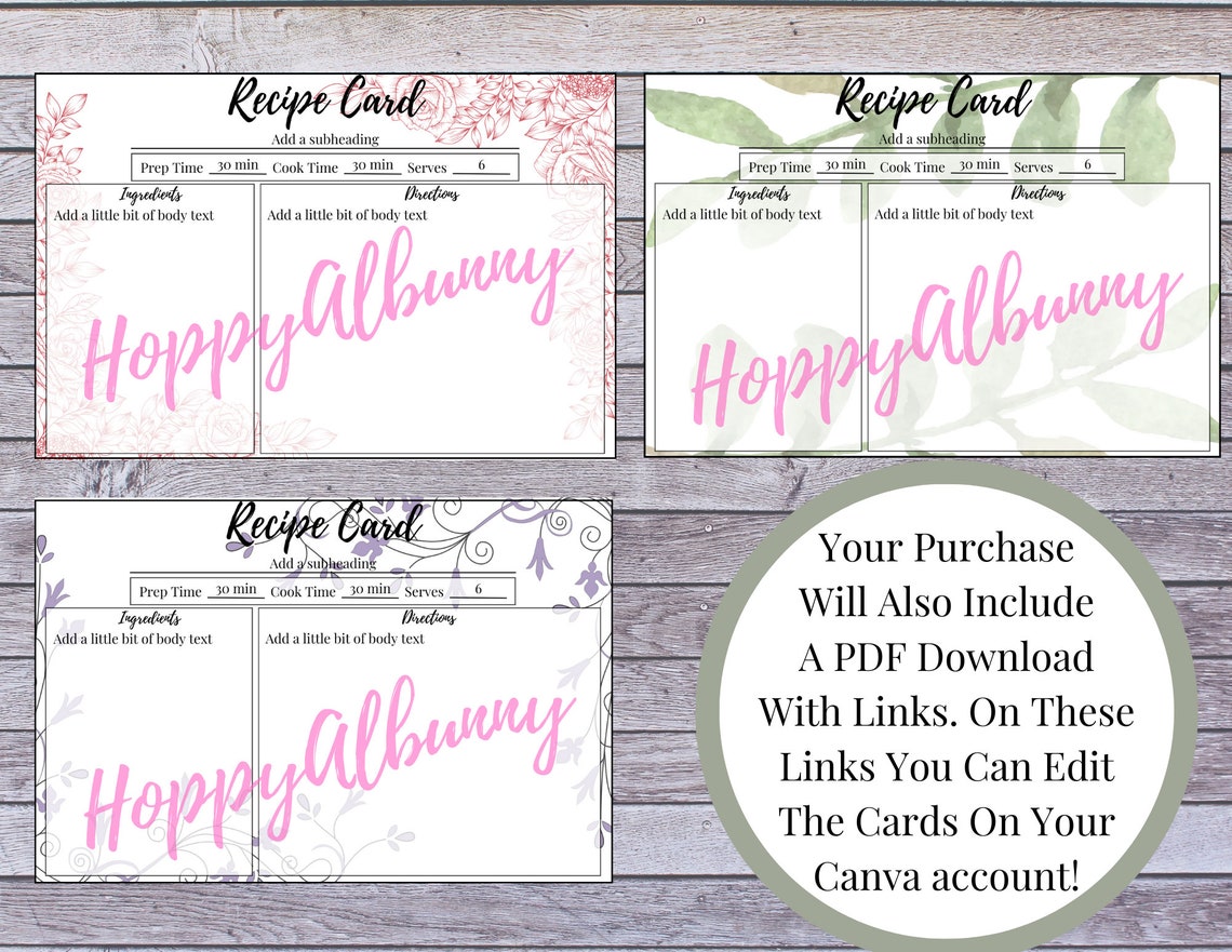 Printable Recipe Cards, Editable Recipe Card, Instant Download, Kitchen ...