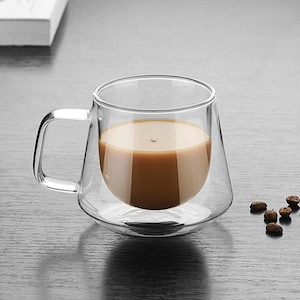 Double Glass Wall Heat Resistant Coffee Tea Mug With Transparent Clear ...