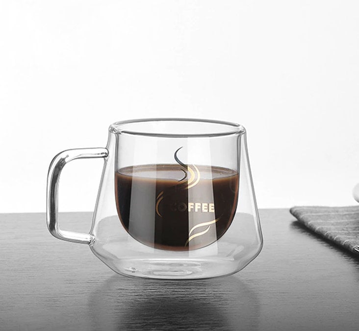 Double Glass Wall Heat Resistant Coffee Tea Mug With Transparent Clear ...