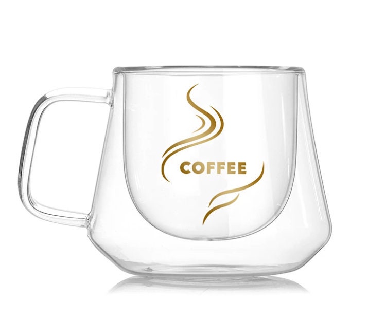 Double Glass Wall Heat Resistant Coffee Tea Mug With Transparent Clear ...