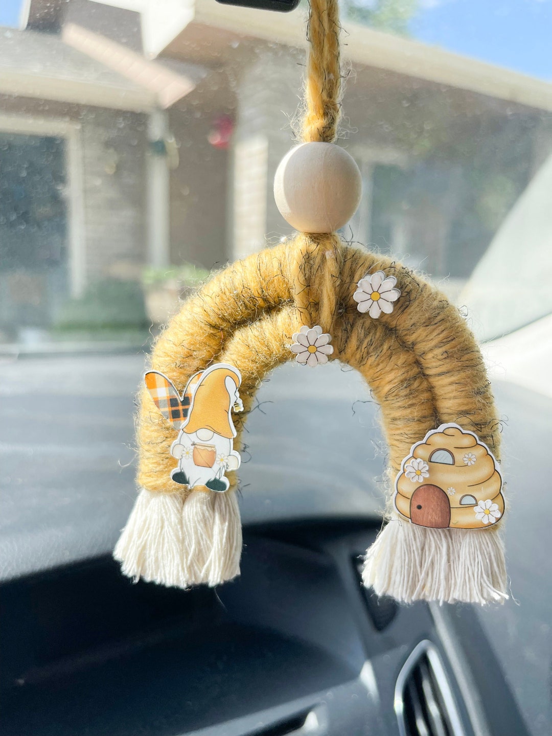 Beehive Bliss Macrame Rainbow Yellow and Black With Gnome, Hive ...