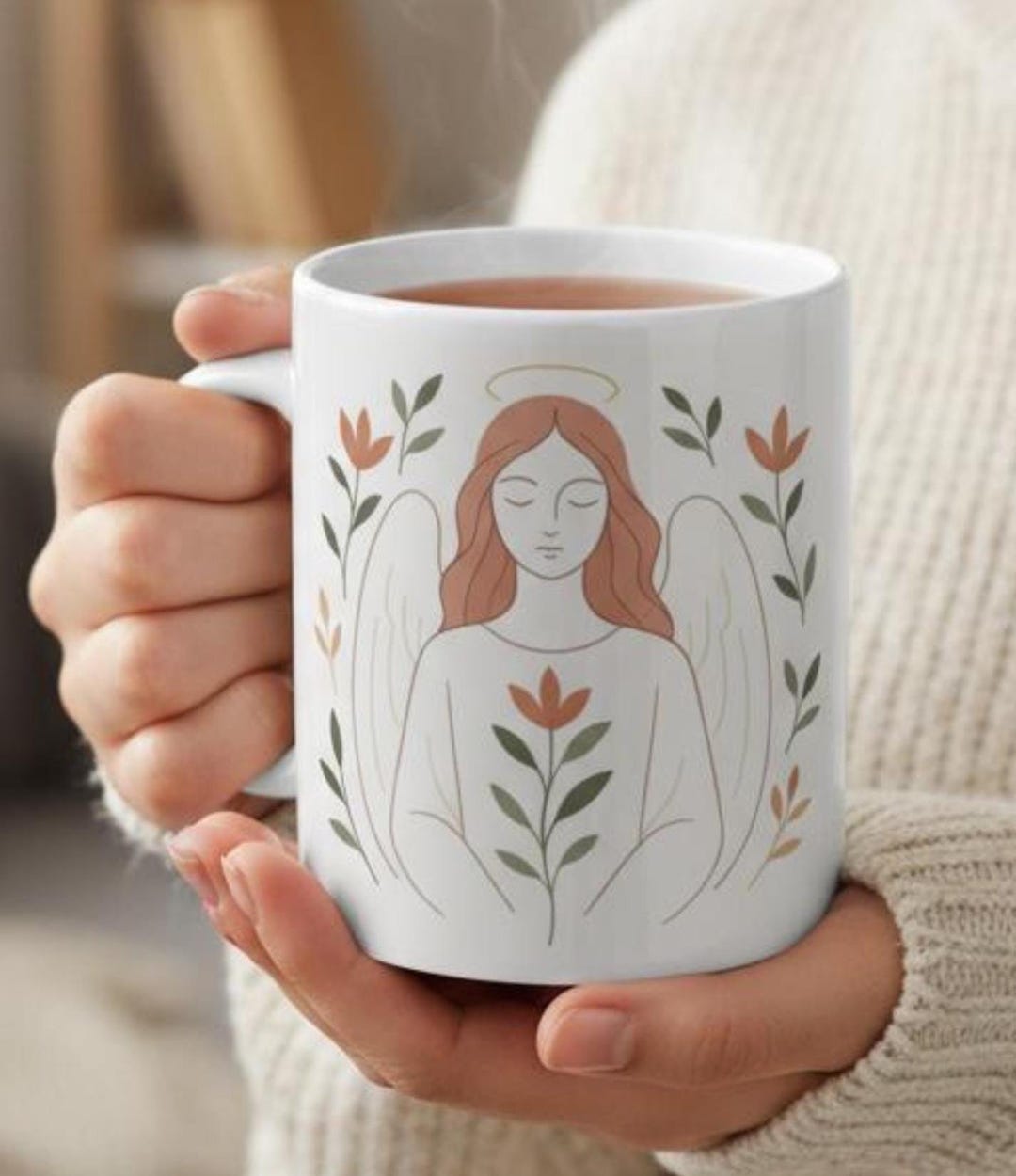 Angel Blessing Mug • Minimalist Guardian Angel Cup • Botanical Serenity ...