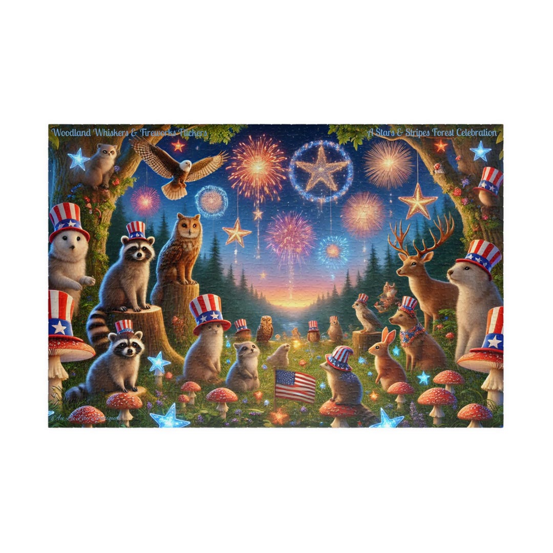 Patriotic Woodland Animals Puzzle, 4th of July Forest Fireworks Jigsaw ...