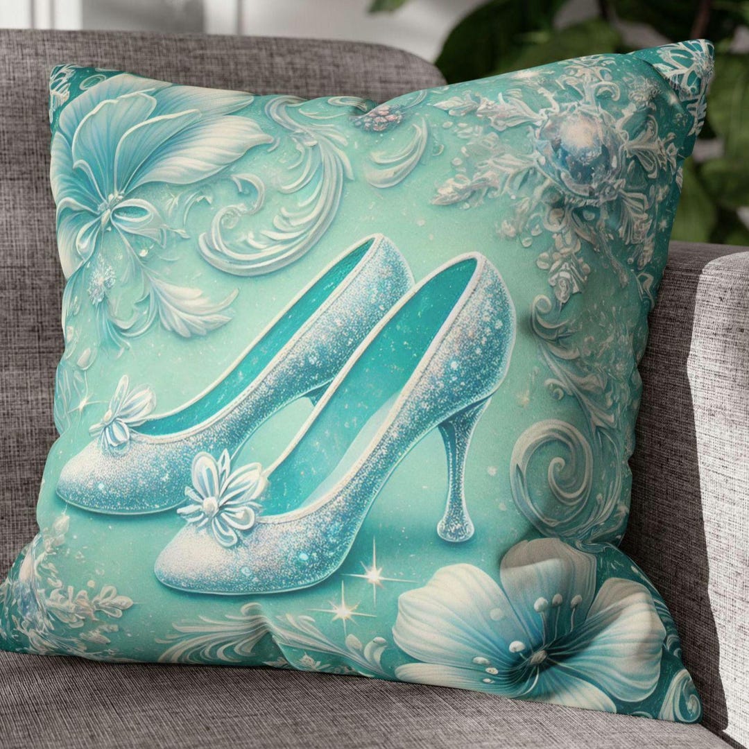 Winter Enchanting Glass Slipper Faux Suede Square Pillowcase, Blue ...