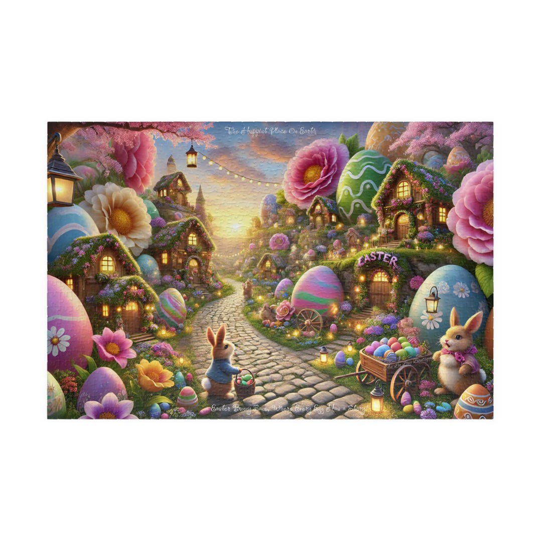 Easter Bunny Village Puzzle, Whimsical Spring Jigsaw, Enchanted Easter ...