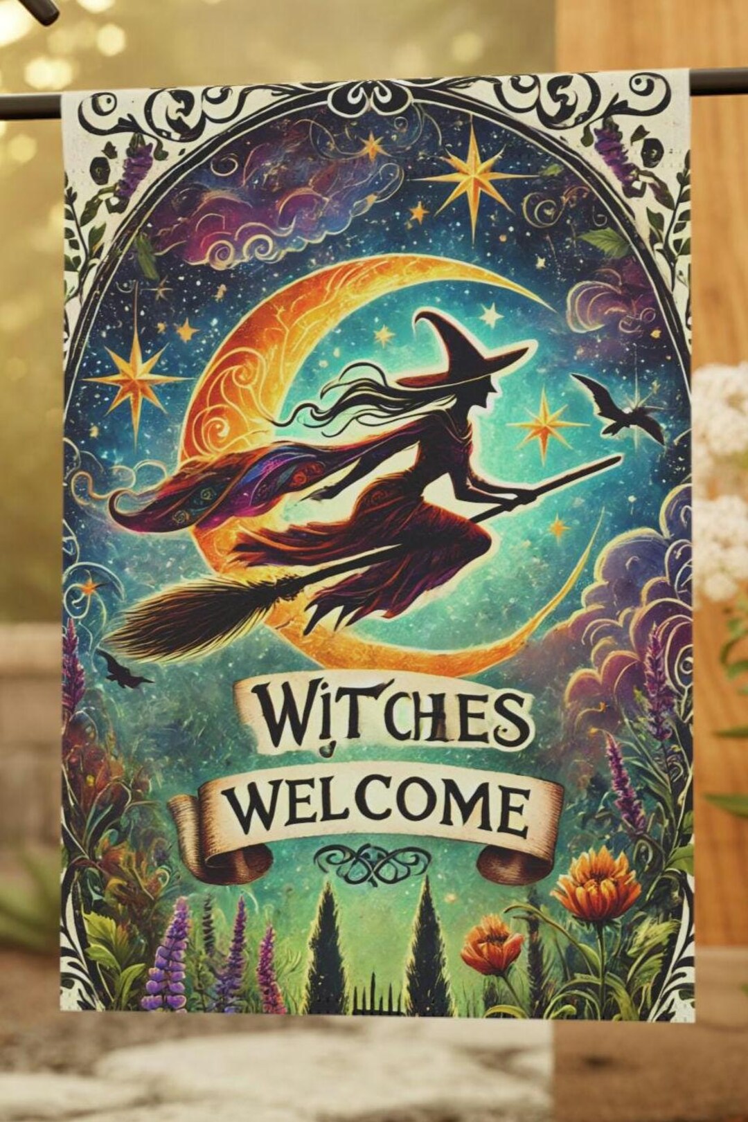 Witches Welcome Garden Banner, Halloween Outdoor Decor, Witchy Yard ...