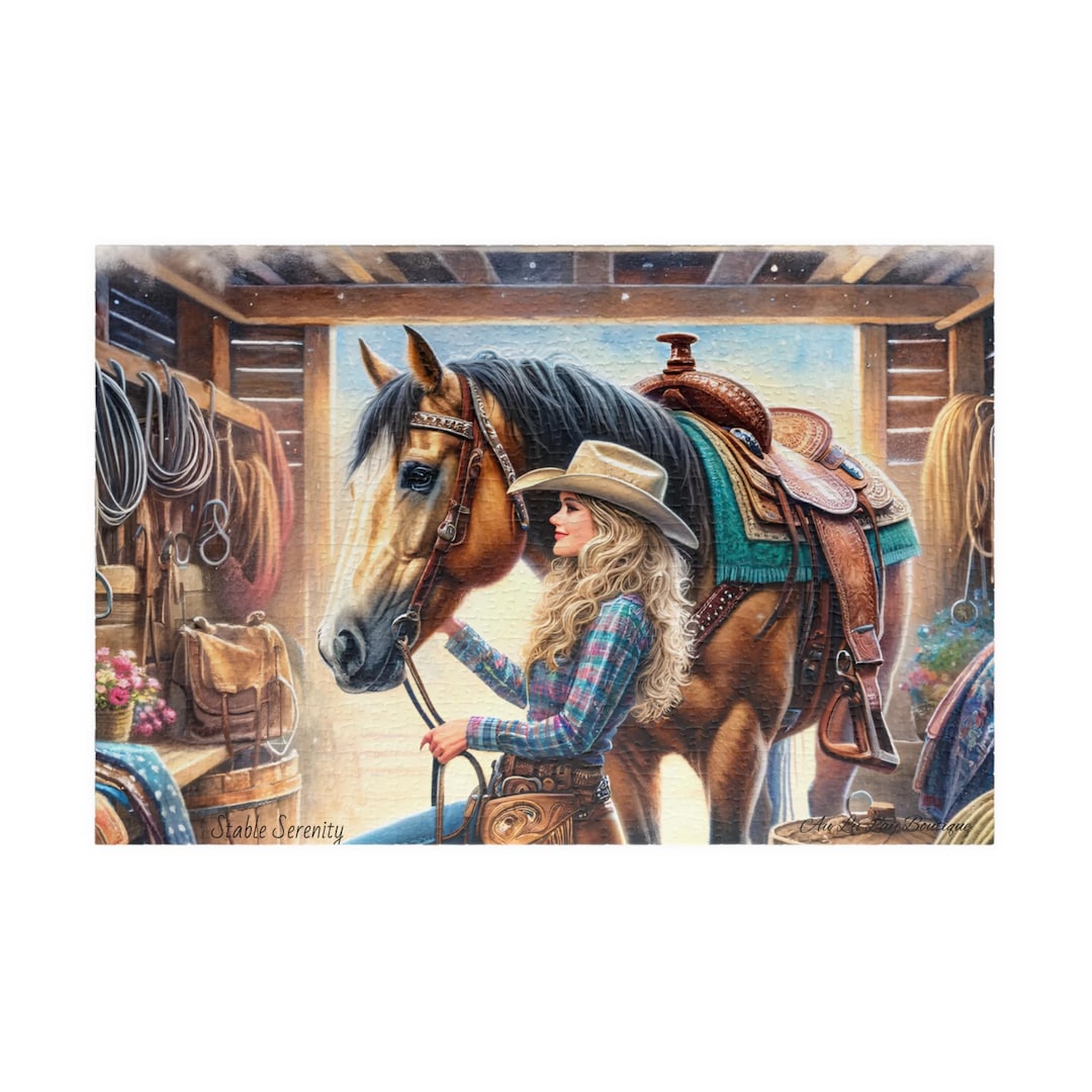 Cowgirl Horse Jigsaw, Rustic Stable Western Art, Country Life Puzzle ...