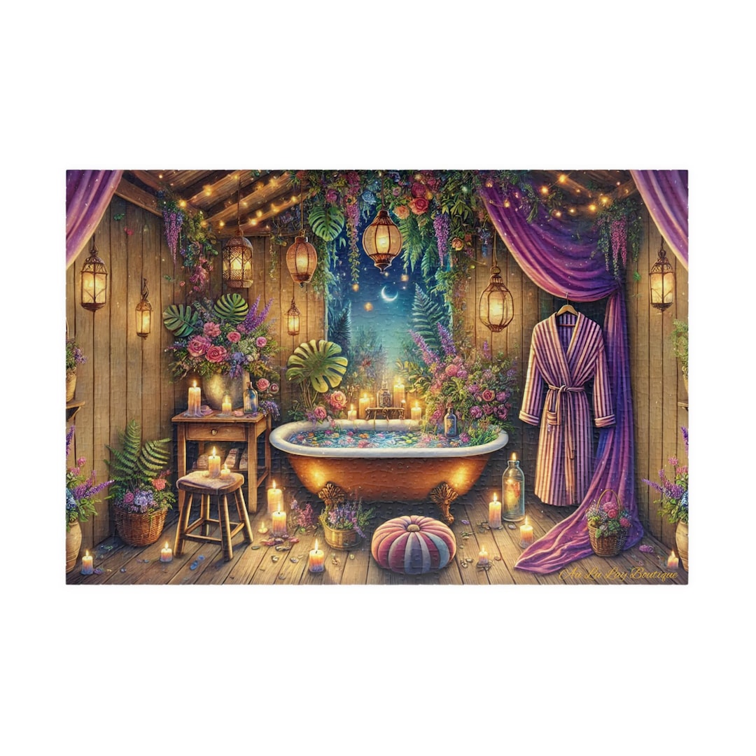 Moonlit Spa Bath Jigsaw Puzzle: Enchanted Night Garden Retreat - Etsy