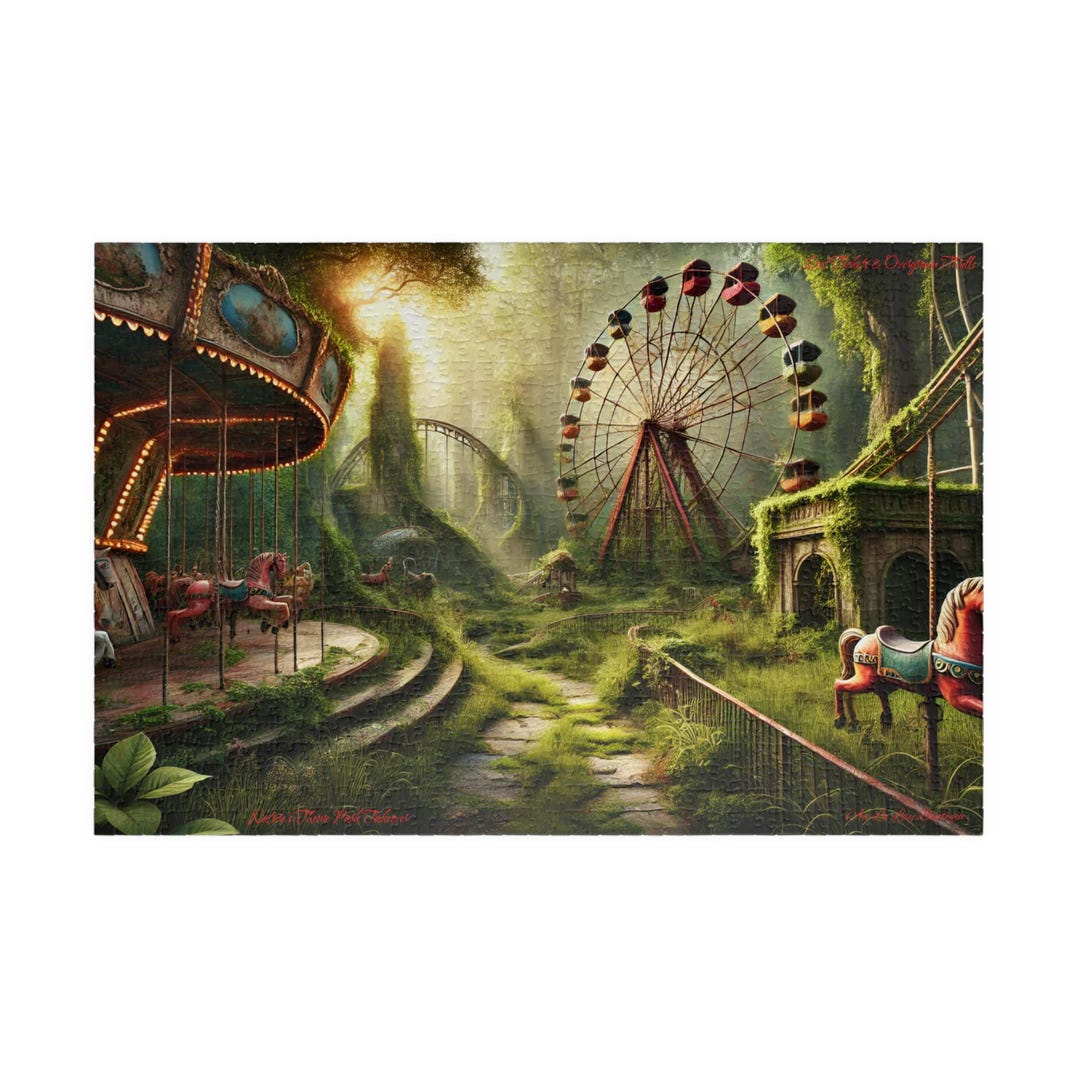 Abandoned Theme Park Puzzle, Overgrown Fairy Tale Rides Scene ,vintage ...