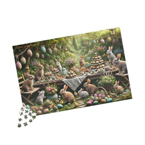 Springtime Bunny Tea Party Jigsaw Puzzle, Whimsical Easter Scene ...