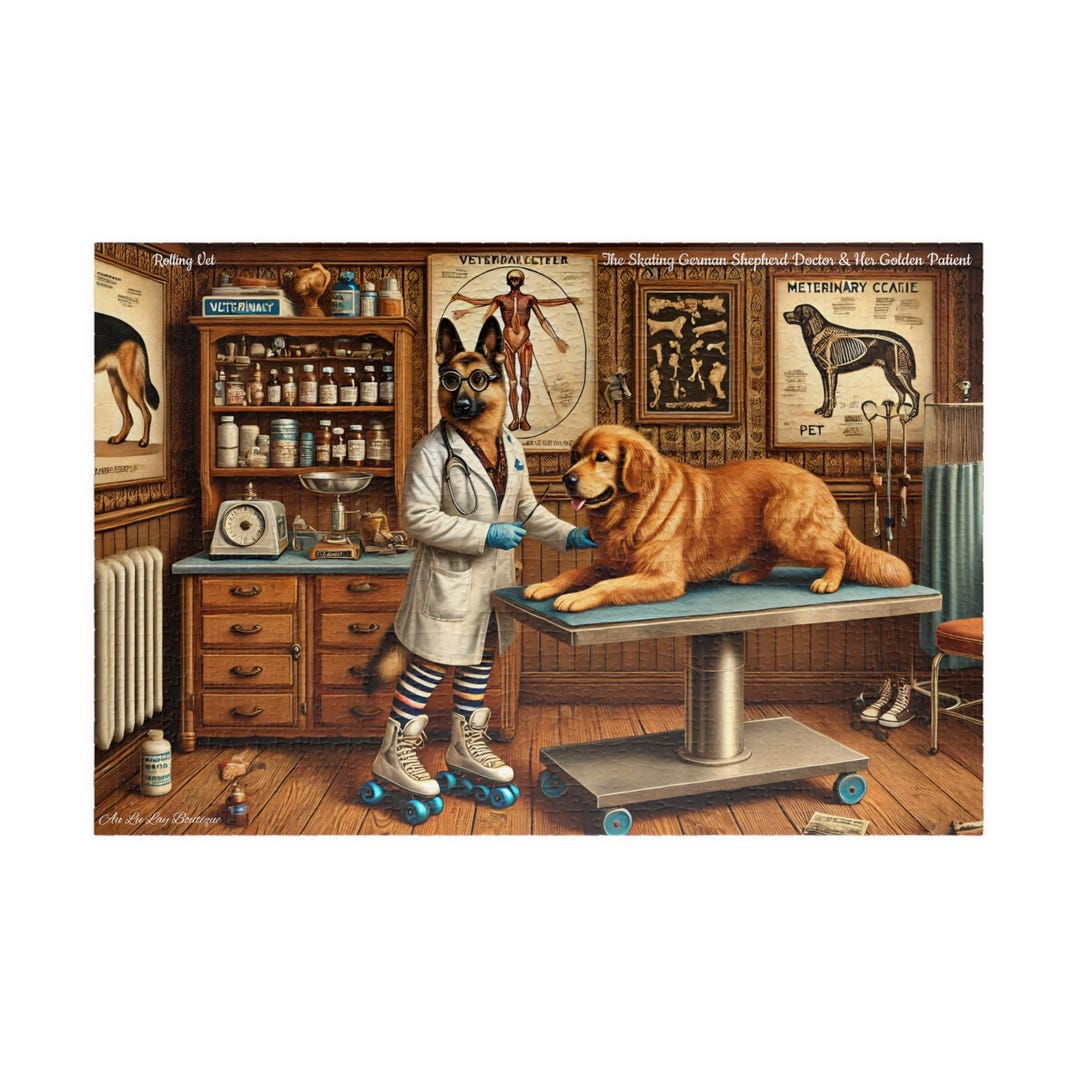 Vintage German Shepherd Veterinarian Jigsaw Puzzle, Retro Pet Clinic ...
