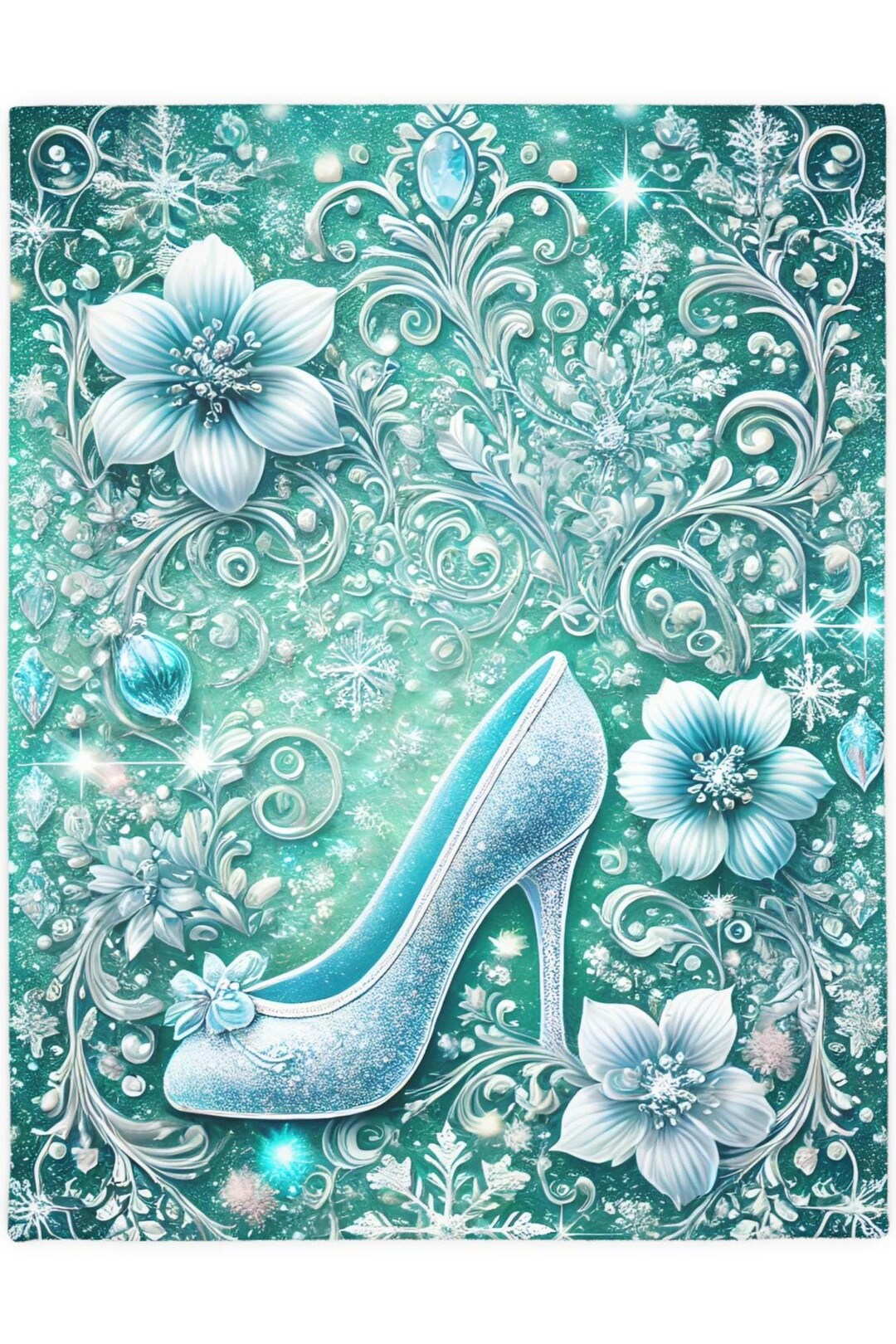 Glass Slipper Aqua Throw Blanket, Christmas Double Sided Velveteen ...