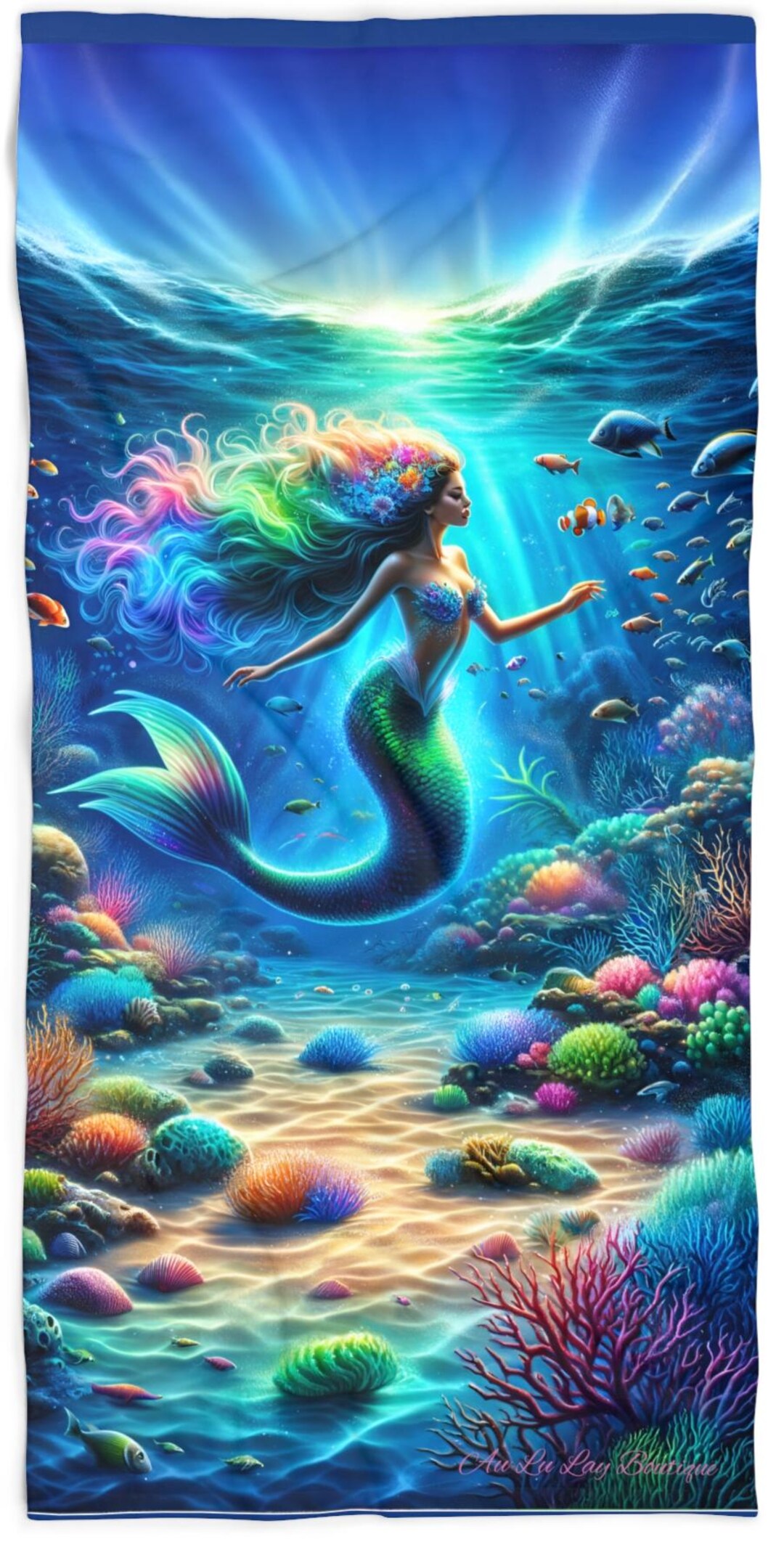 Oceanic Mermaid Beach Towel- Coral Reef and Sea Life Scene, Perfect for ...