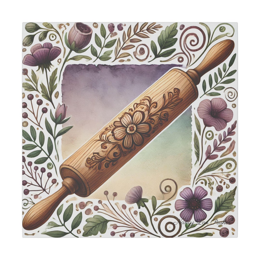 Purple Cottagecore Rolling Pin Wall Art, Kitchen Canvas Decor, Vintage ...