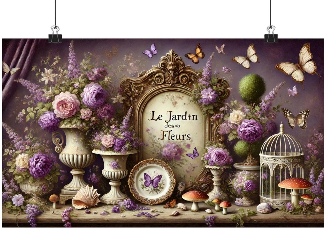 Le Jardin Des Fleurs Wall Art, Enchanted Floral Decor With Purple ...