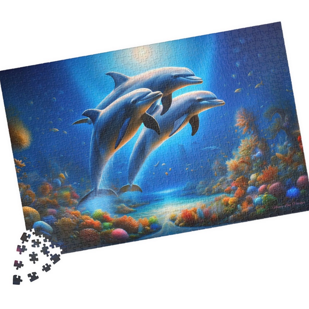 Playful Dolphins Jigsaw Puzzle Vibrant Underwater Scene Perfect Gift ...