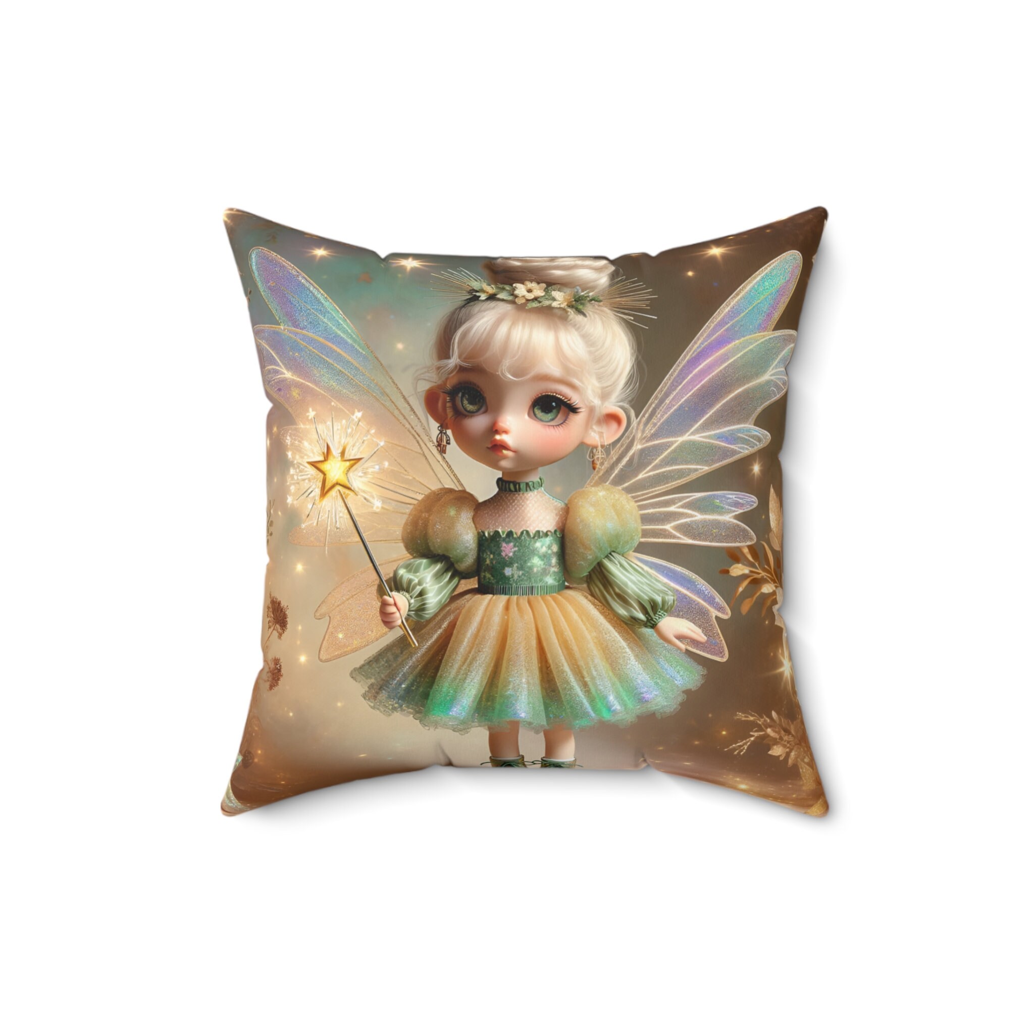 Enchanted Sprite: the Whimsical Fairy Doll Square Throw Pillow, Spun ...